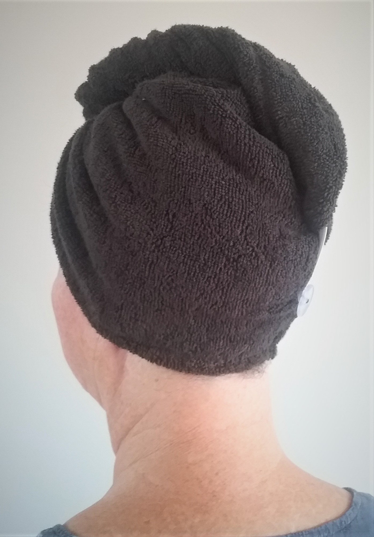 Hair Turban Towel in Black 100% Cotton Absorbent Soft Wrap With Loop ...