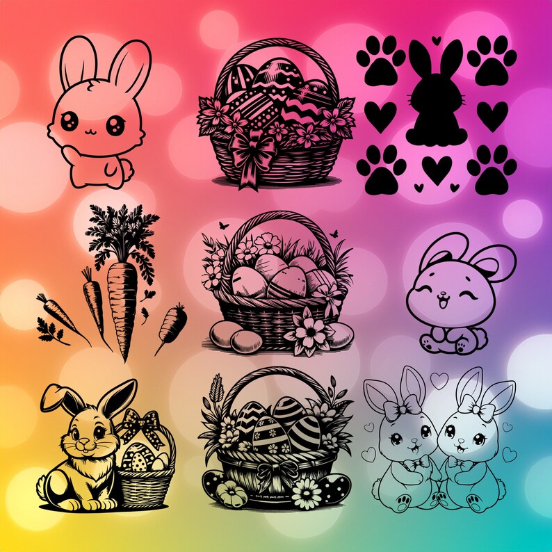 Easter Bunny SVG Bundle, Carrots, Baskets, Cricut, Silhouette (digital ...
