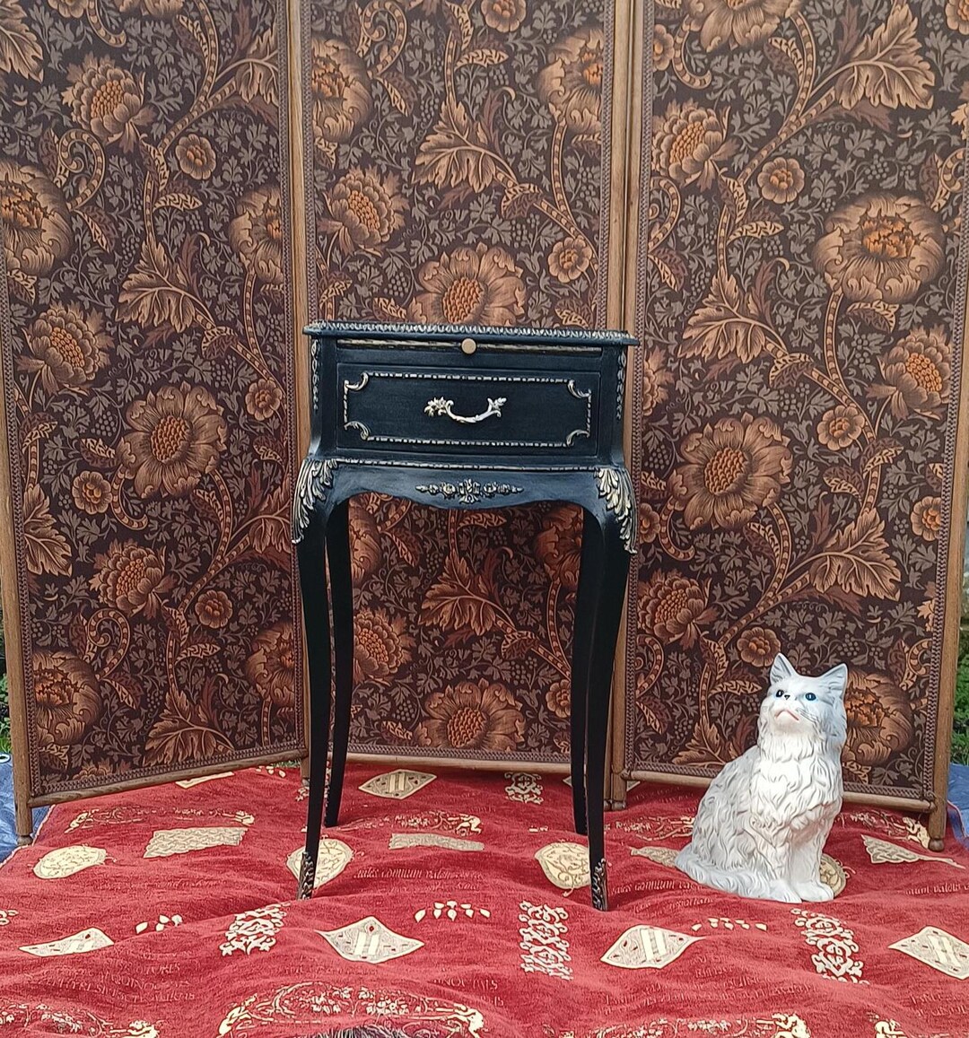 Olympus Bedside Table Drawer French Louis Style Black Gold Gilded Bows ...