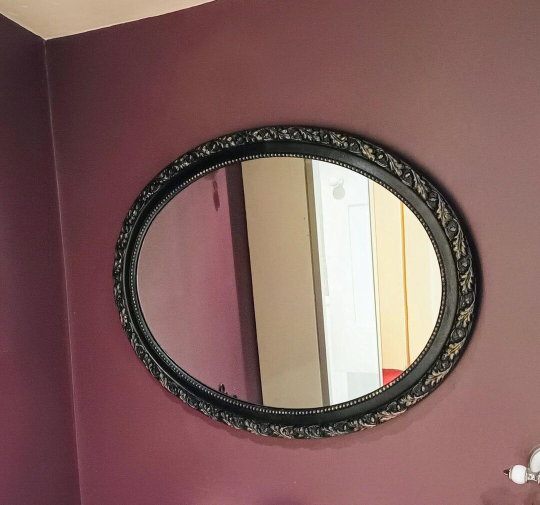 Vintage Black Gold Gild Oval Mirror Acorn and Leaf Motif,hand Painted ...