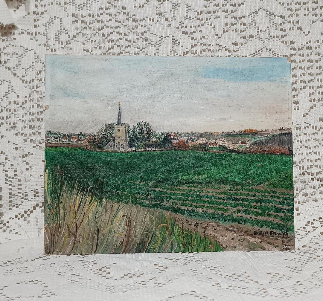 Small Vintage Oil Painting Barming Church Kent Landscape Signed ...