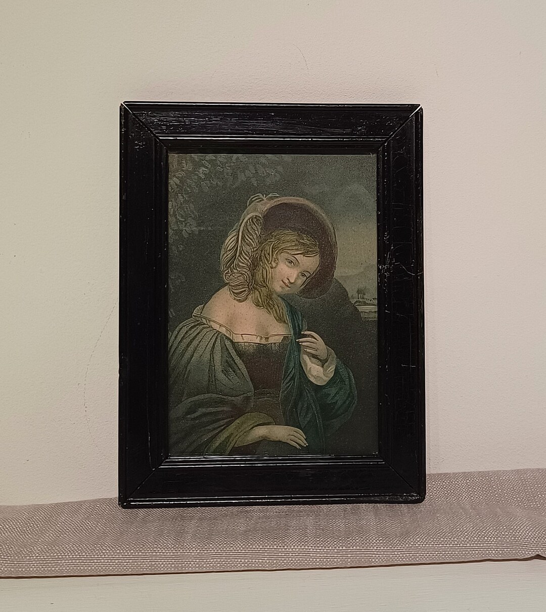 Mini Fine Art Portrait Print Engraving Girl Traditional Dress Framed ...