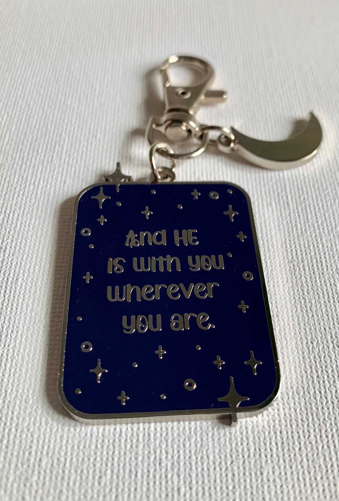 Islamic Keychain | Navy Blue Starry Night Quran Verse, Moon Charm - Etsy