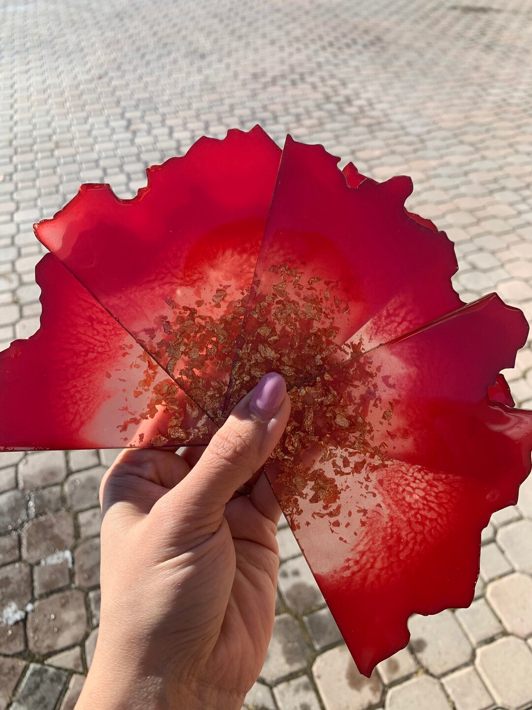 Ruby Red Coasters With Gold Foil Set of Four, Handmade Agate Resin ...