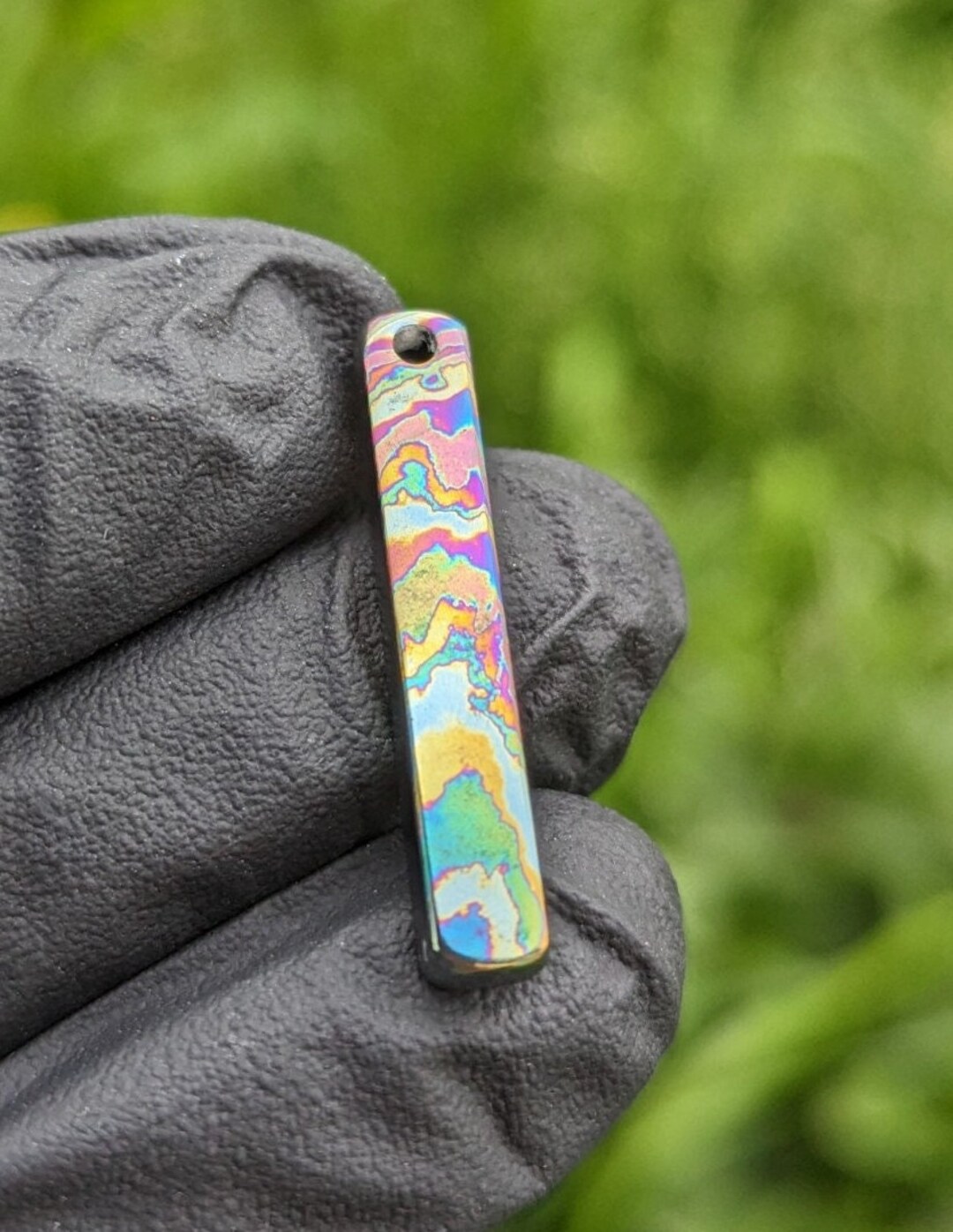 Timascus Bar Pendant - Colorful Titanium Damascus Necklace ...