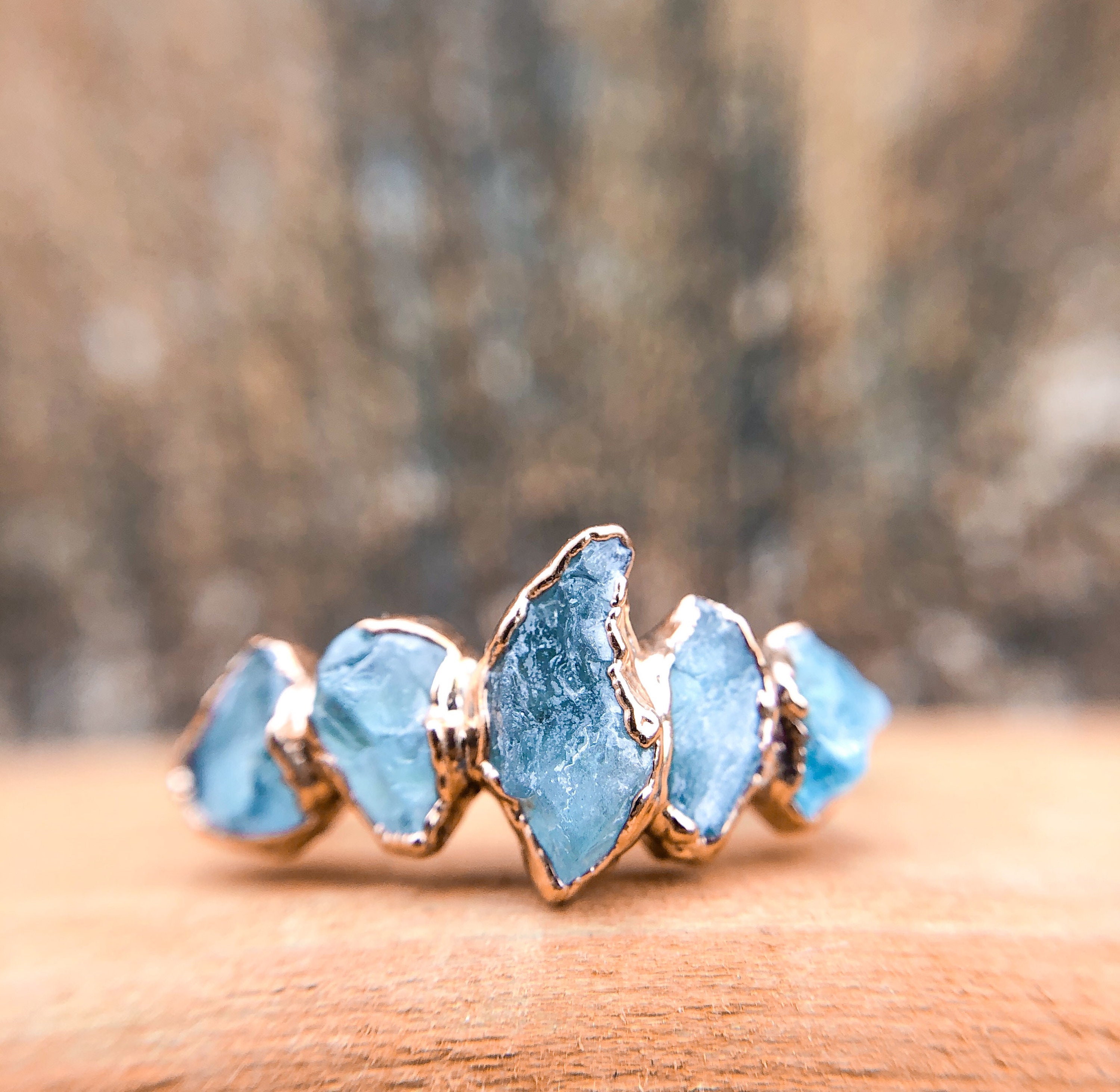Raw Natural Neon Blue Apatite Multi Stone Ring, Raw Gemstone Ring - Etsy