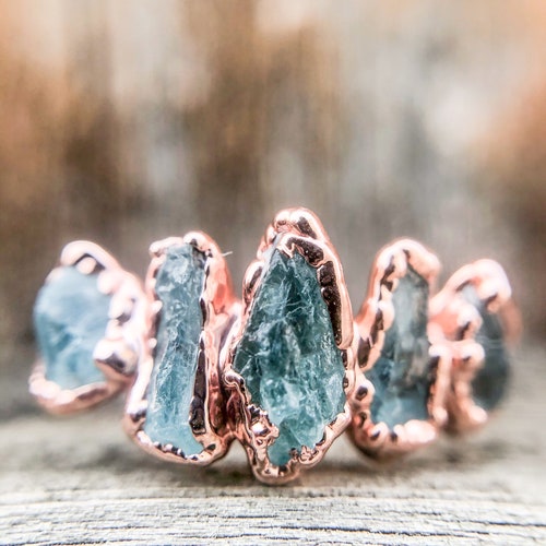 Raw Natural Neon Blue Apatite Multi Stone Ring Raw Gemstone - Etsy