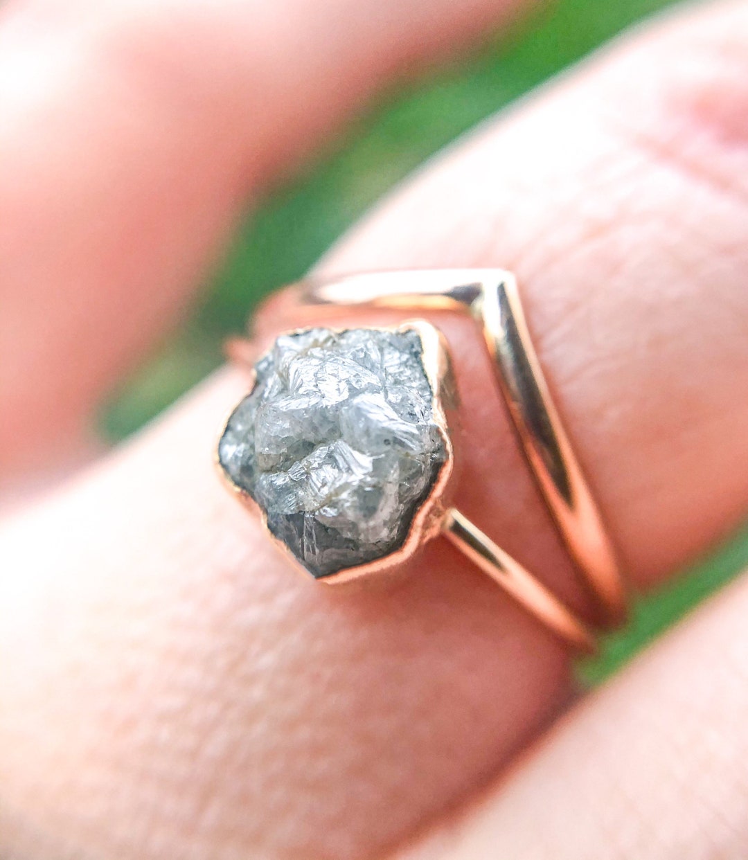 Raw Silver Diamond Custom Ring, Raw Diamond Ring, Gold, Silver, Rose ...