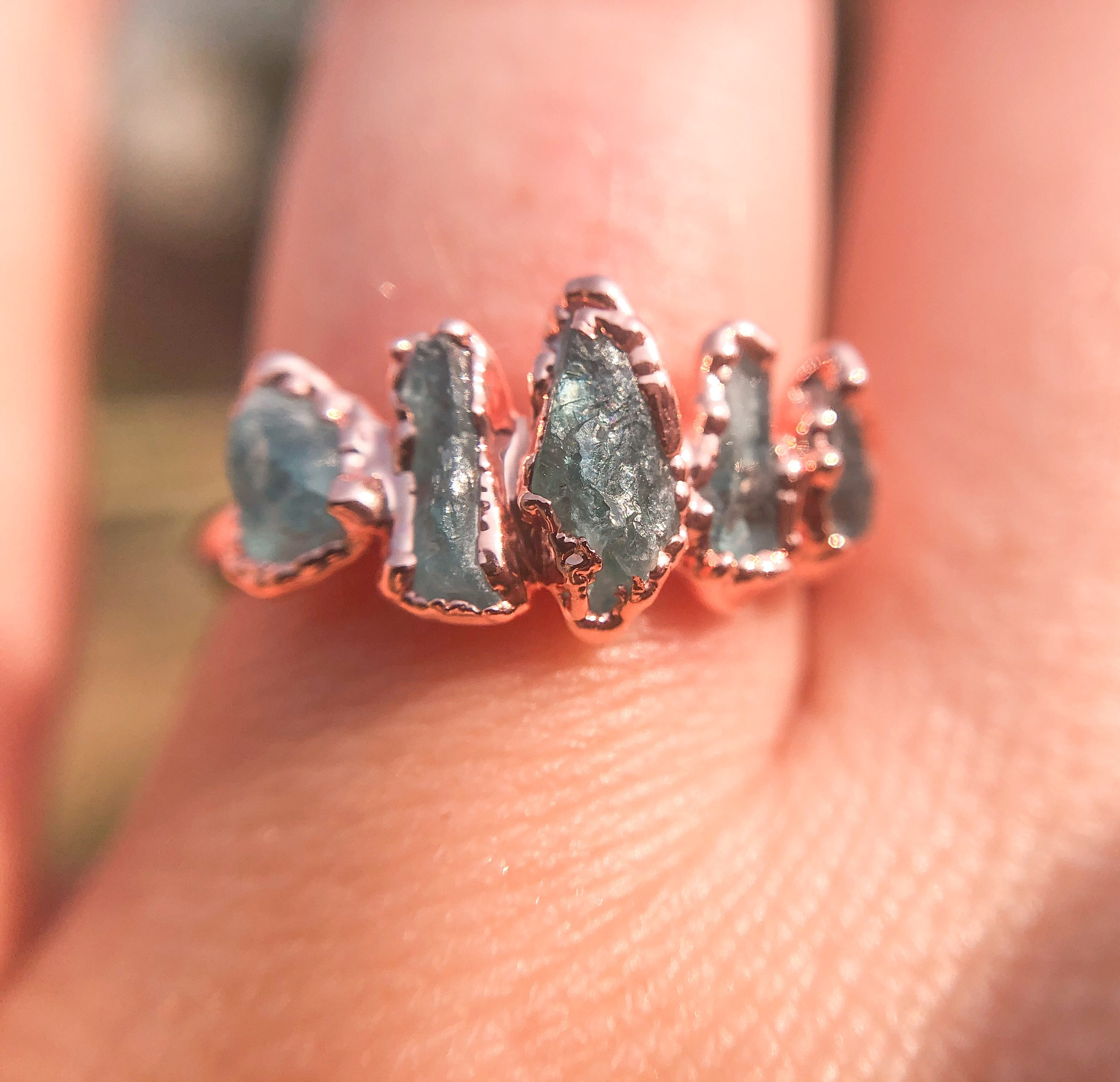 Raw Natural Neon Blue Apatite Multi Stone Ring, Raw Gemstone Ring - Etsy