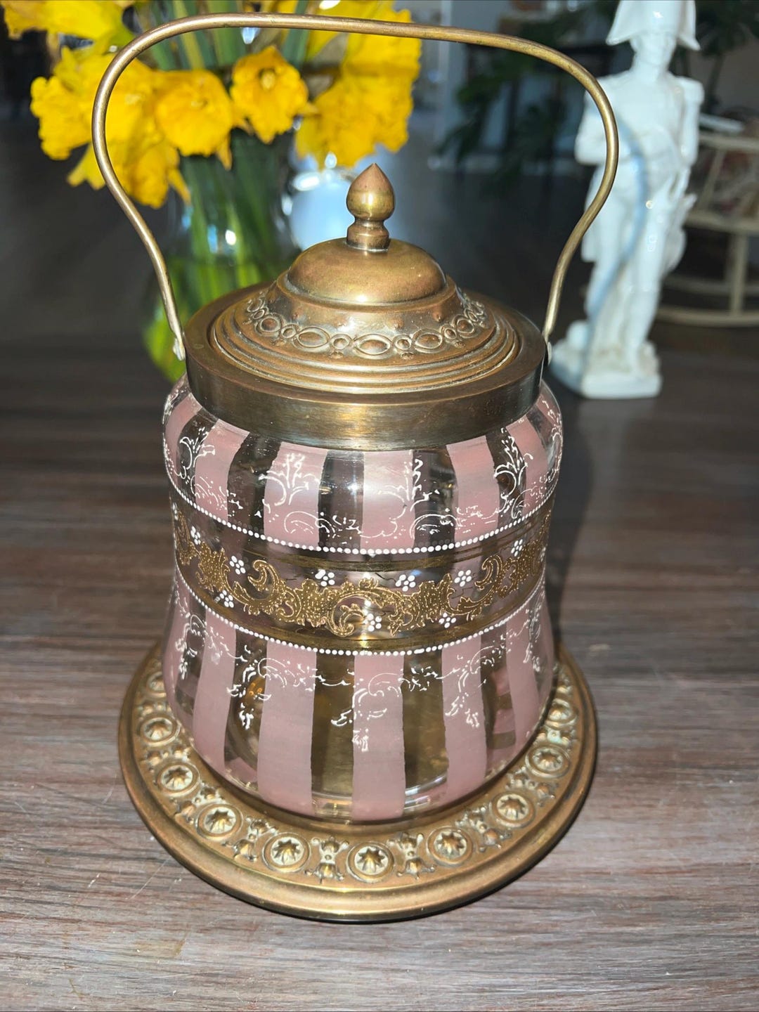 1800s Victorian Biscuit Barrel / Jar With Plate and Lid. Hand Painted ...