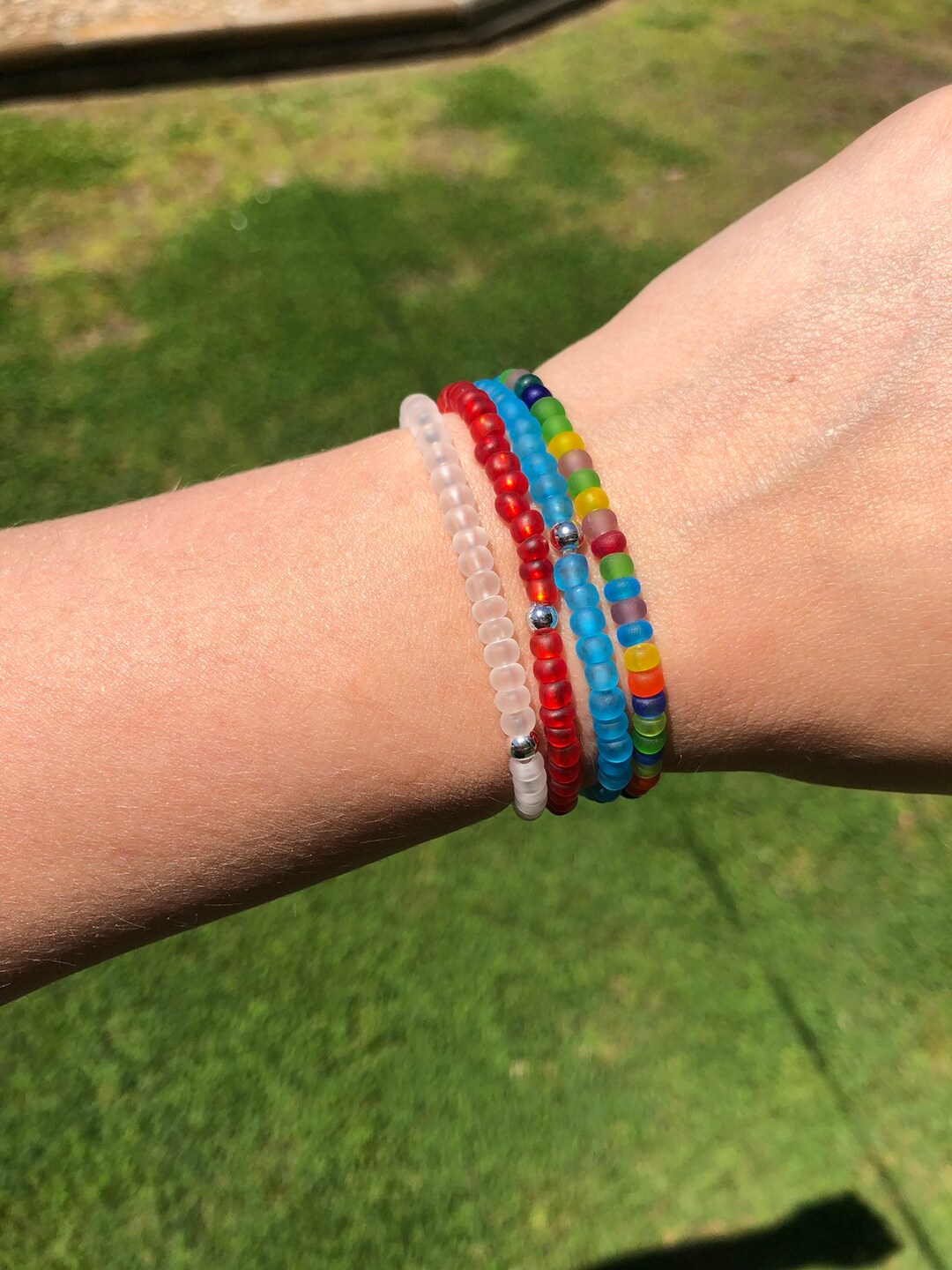 Matte Fourth of July Fireworks, Bracelet Set, Matte Beaded Bracelets ...