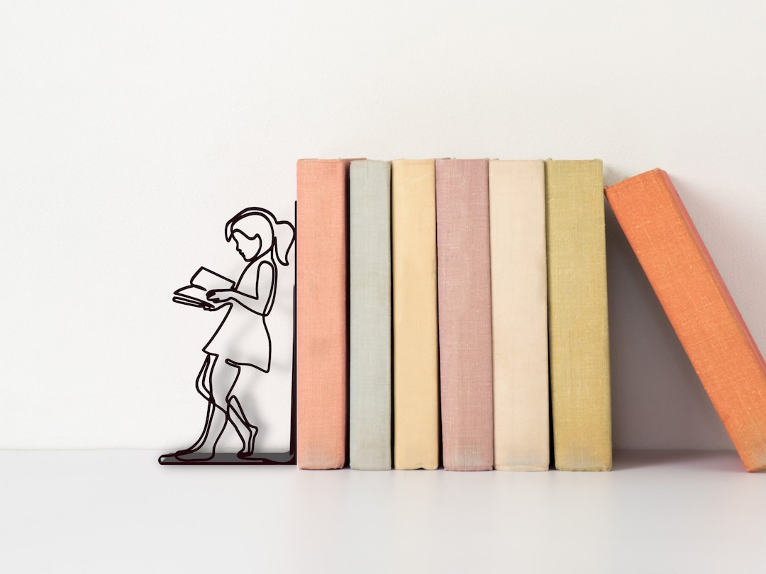 Avid Reader Bookend | Minimalist Bookends Art | One-line Design | Book ...