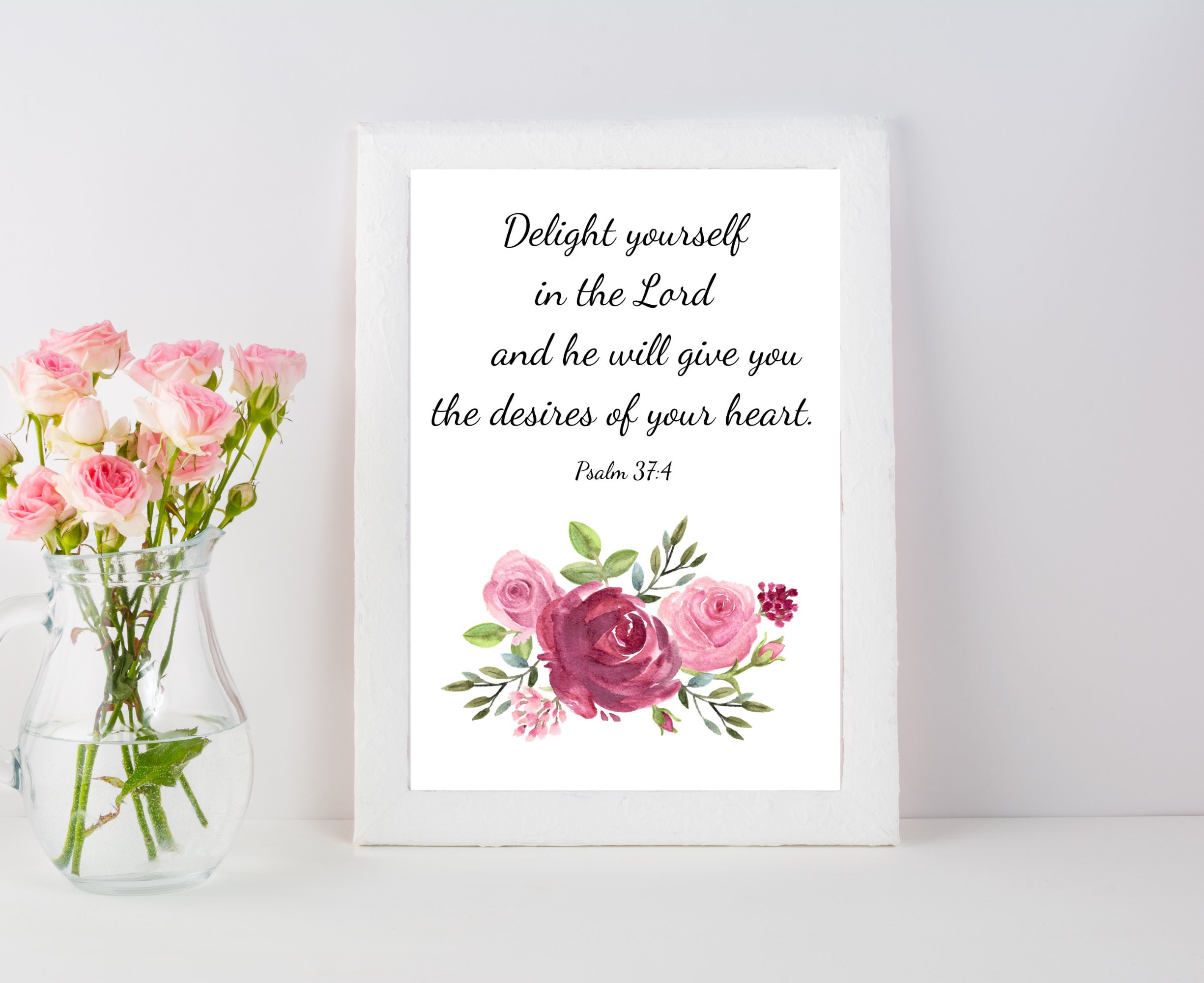 Delight Yourself in the Lord Psalm 37:4 Watercolor Floral Wall Art and ...