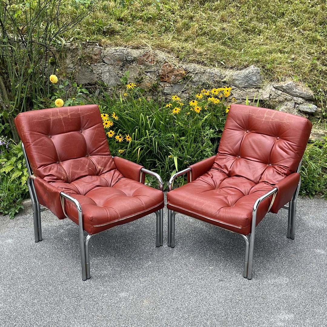 Mid century Modern Red Lounge Armchairs Italy 1970s Set of 2 Vintage Italian Modern Lounge Chair Etsy