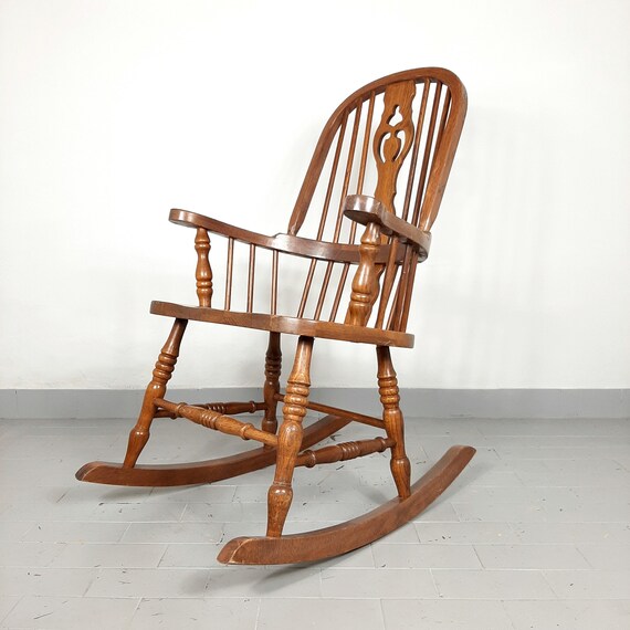 Vintage wooden rocking chair Yugoslavia '70s Windsor style | Etsy