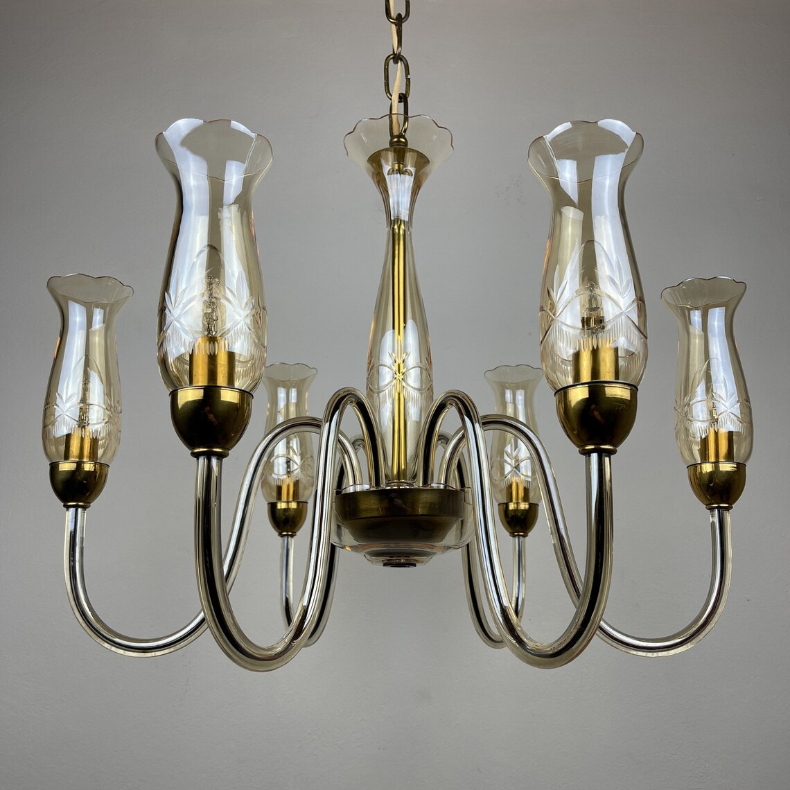Vintage Amber Murano Chandelier De Majo Italy 1970s Mid-century Italian ...