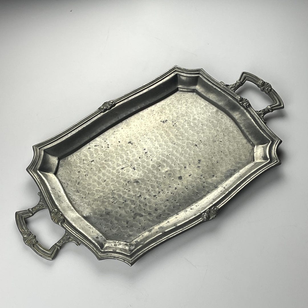 Antique Pewter Tray or Fruit Platter by Lavorazione a Mano Rama Peltro ...