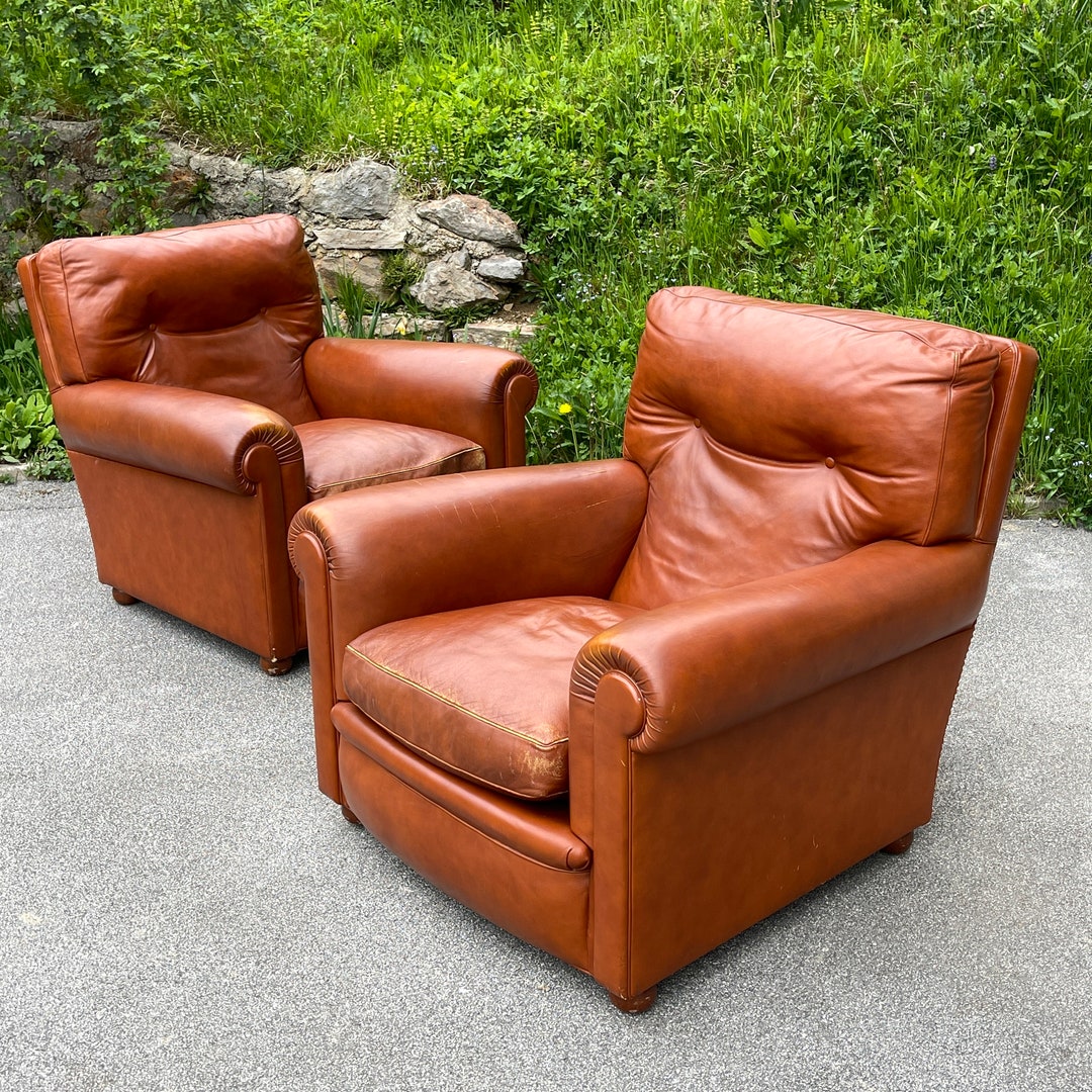 Poltrona Frau Leather Armchairs Edoardo Italy 1970s Set of 2 - Etsy