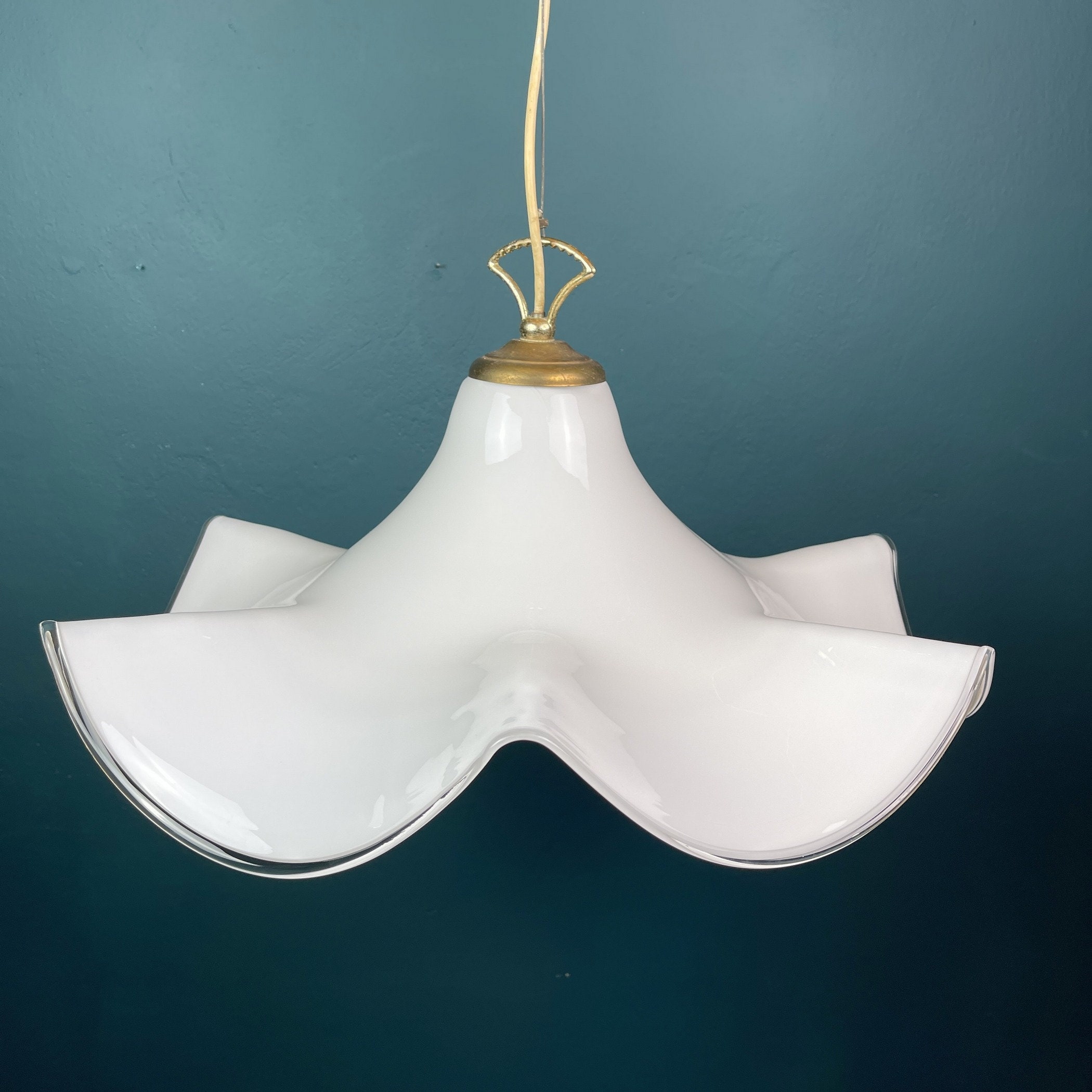 Italian Light Fixture White Murano Light Pendant Stunning Midcentury ...