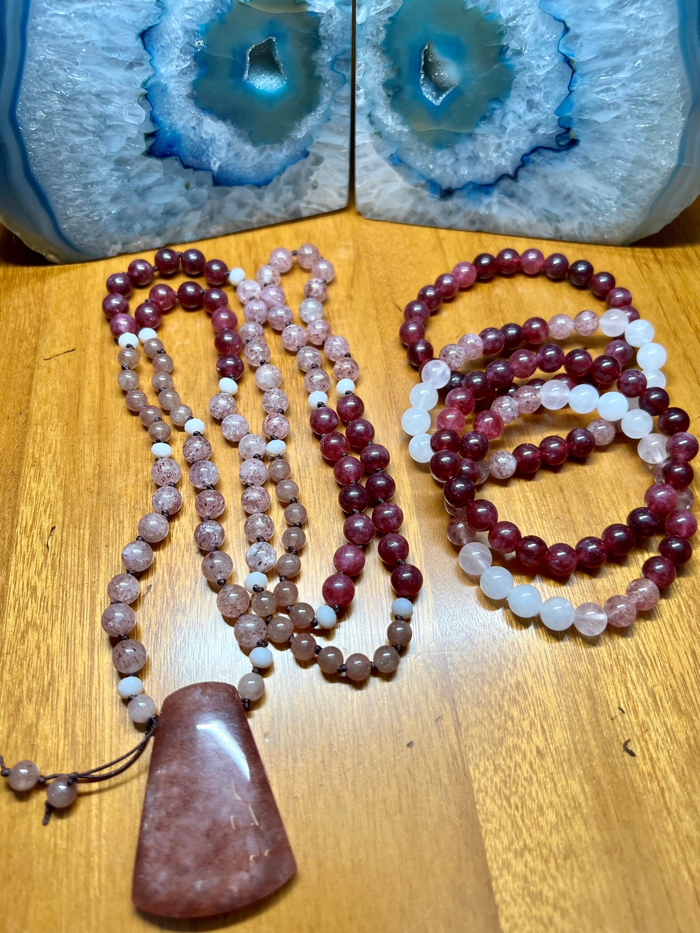 Muscovite Stone, Strawberry Quartz, Pink Tourmaline, White, Jade, Mala ...