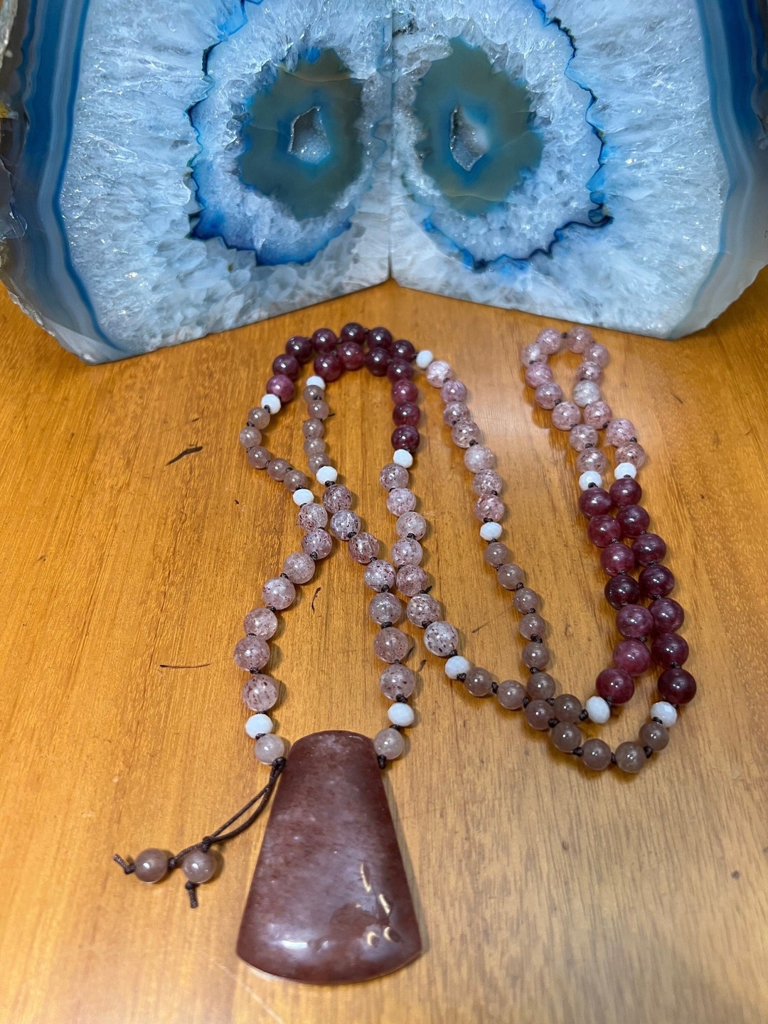 Muscovite Stone, Strawberry Quartz, Pink Tourmaline, White, Jade, Mala ...