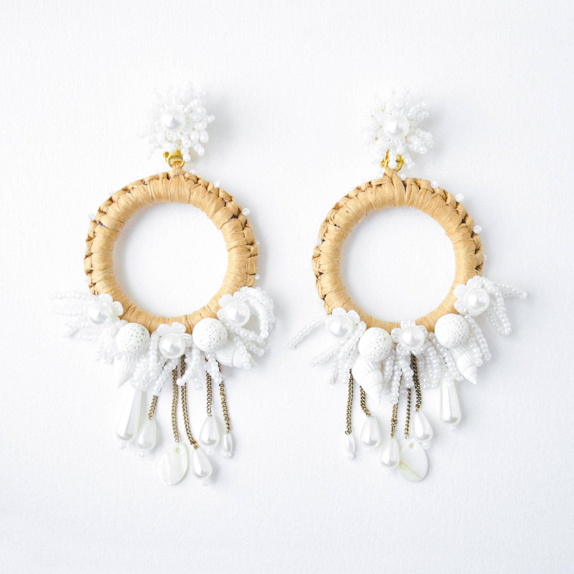 White Pearl Summer Earrings | Statement Earrings | Beach Jewelry ...