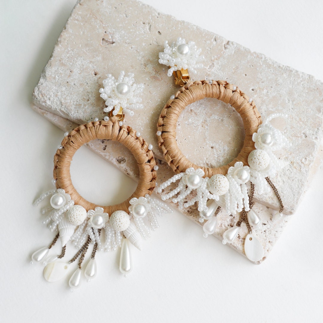 White Pearl Summer Earrings | Statement Earrings | Beach Jewelry ...
