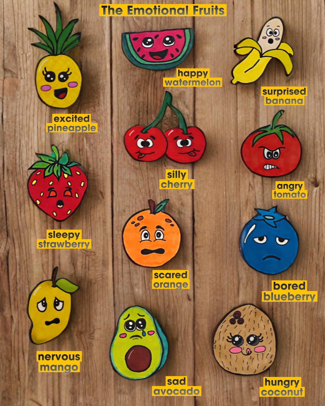The Emotional Fruits Set of 11 Fruits Displaying 11 Different Emotions ...