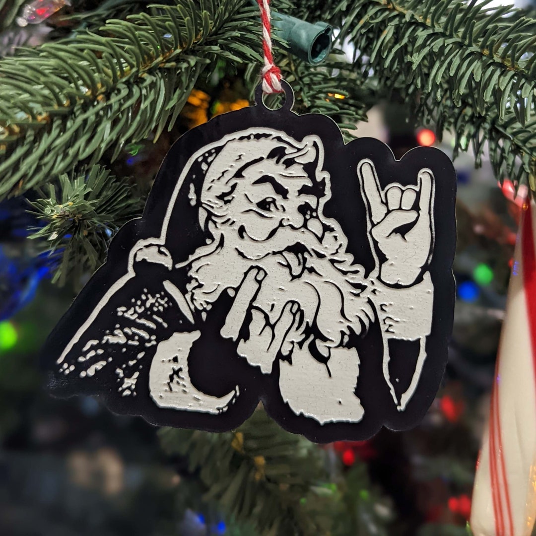 Rocker Santa Ornament, Hail Santa, Rocker Decor, Christmas Rock ...
