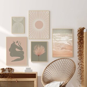 Boho Prints Set of 5, Trendy Printable Wall Art, Abstract Art, Boho ...