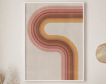 Rainbow Illustration Printable Wall Art Mid Century Print | Etsy