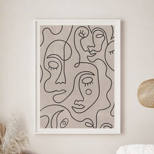 One Line Faces Drawing, Printable Wall Art, Modern Digital Print ...