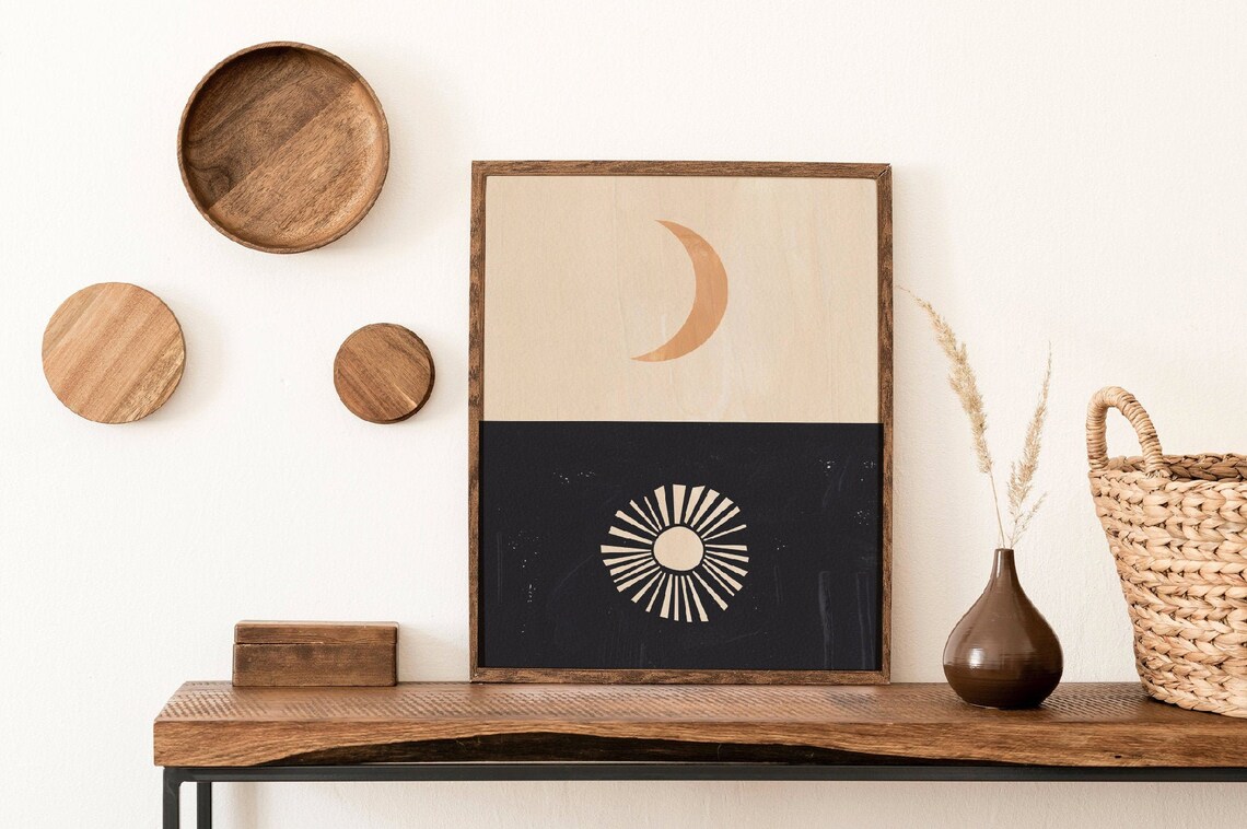 Sun and Moon Phases Print Printable Wall Art Black Celestial | Etsy