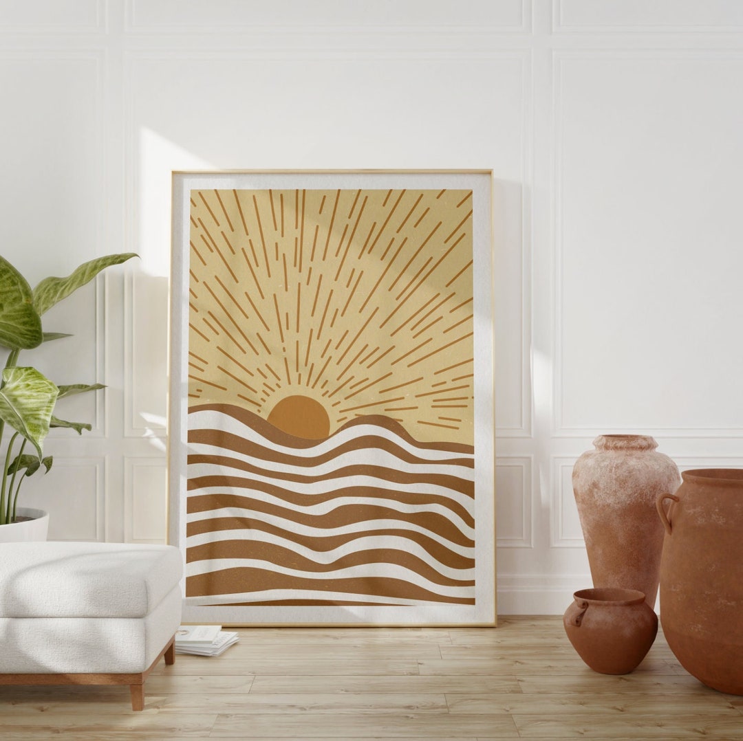 Retro Sunburst Poster, Printable Wall Art, Mid Century Print, Abstract ...