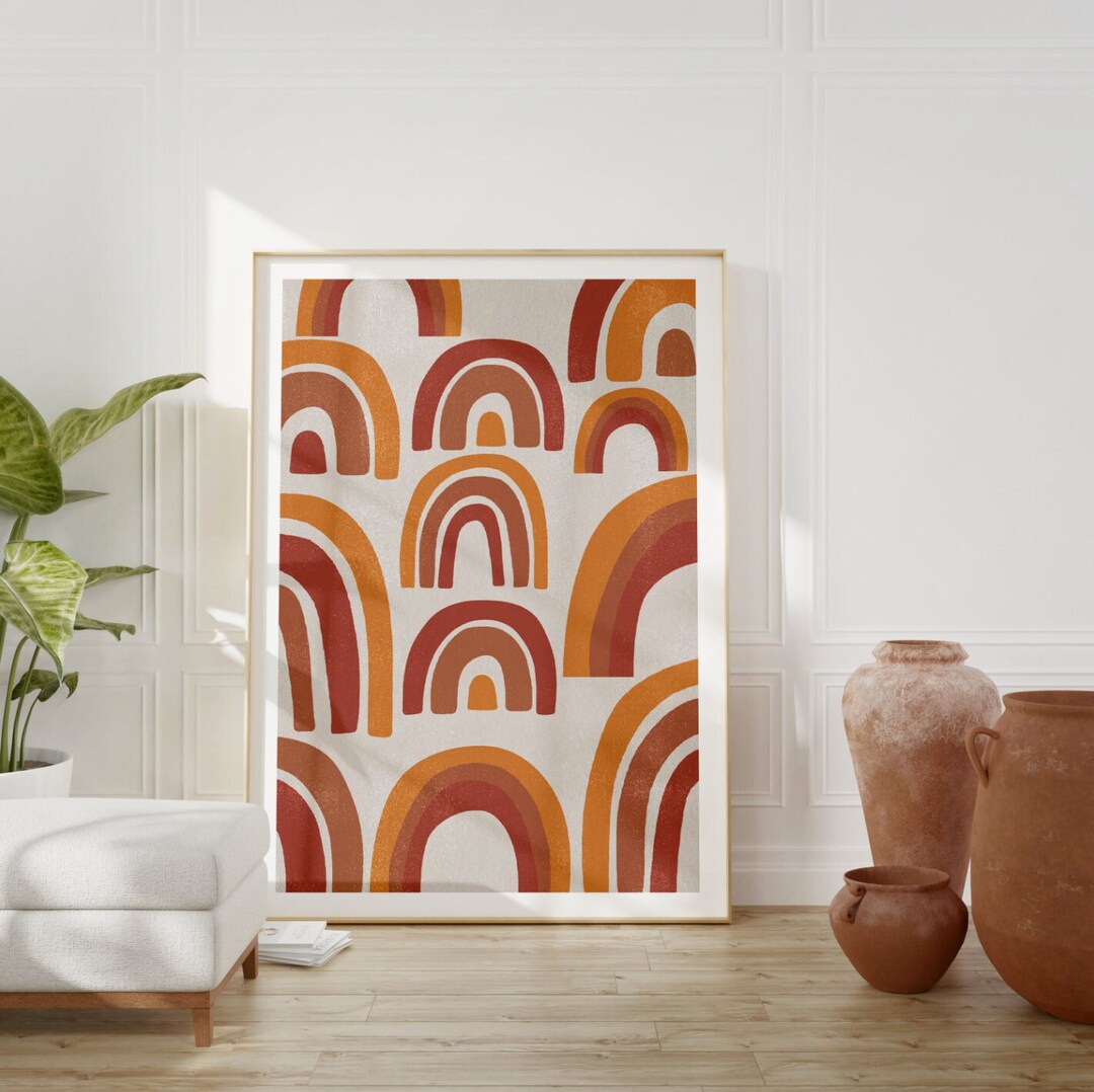 Retro Rainbow Poster, High Quality Giclee Print, Boho Wall Art, Neutral ...