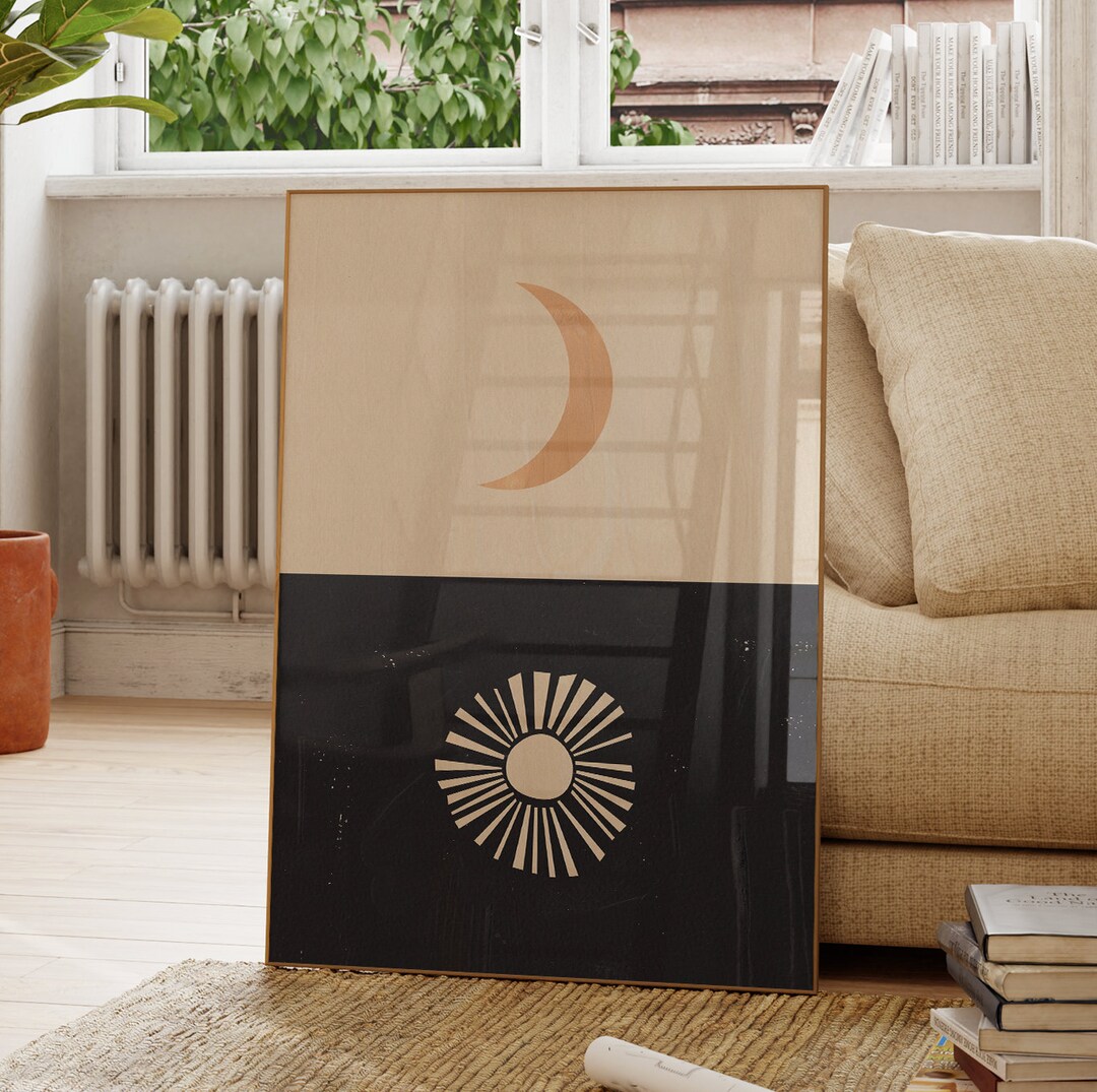 Sun and Moon Phases Print, Printable Wall Art, Black Celestial Art ...