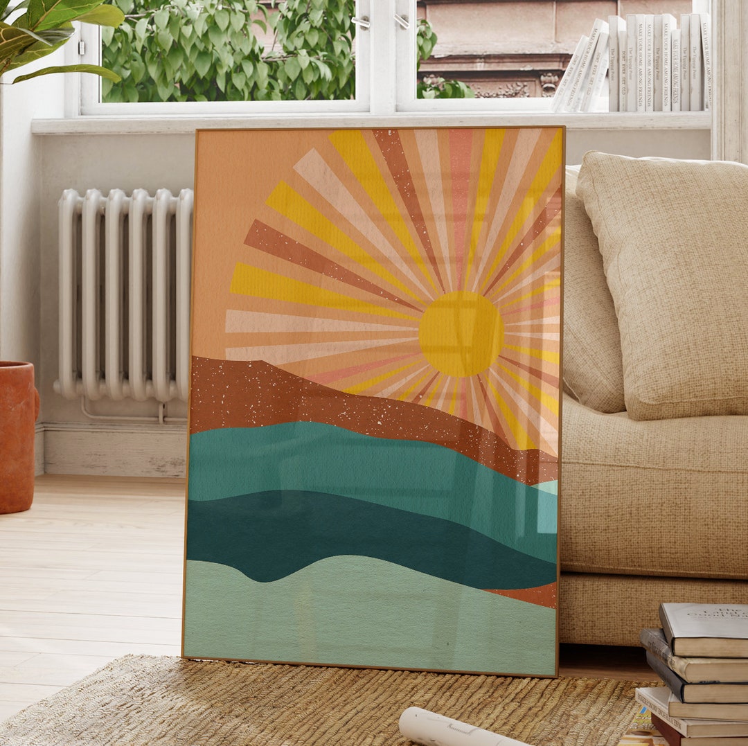 Retro Sunburst Print, Printable Wall Art, Abstract Sun Poster, Colorful ...