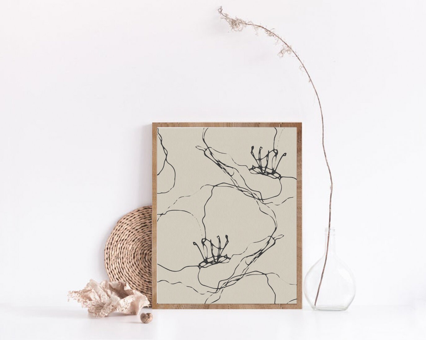 Floral Line Art Printable Wall Art Flowers Illustration One | Etsy