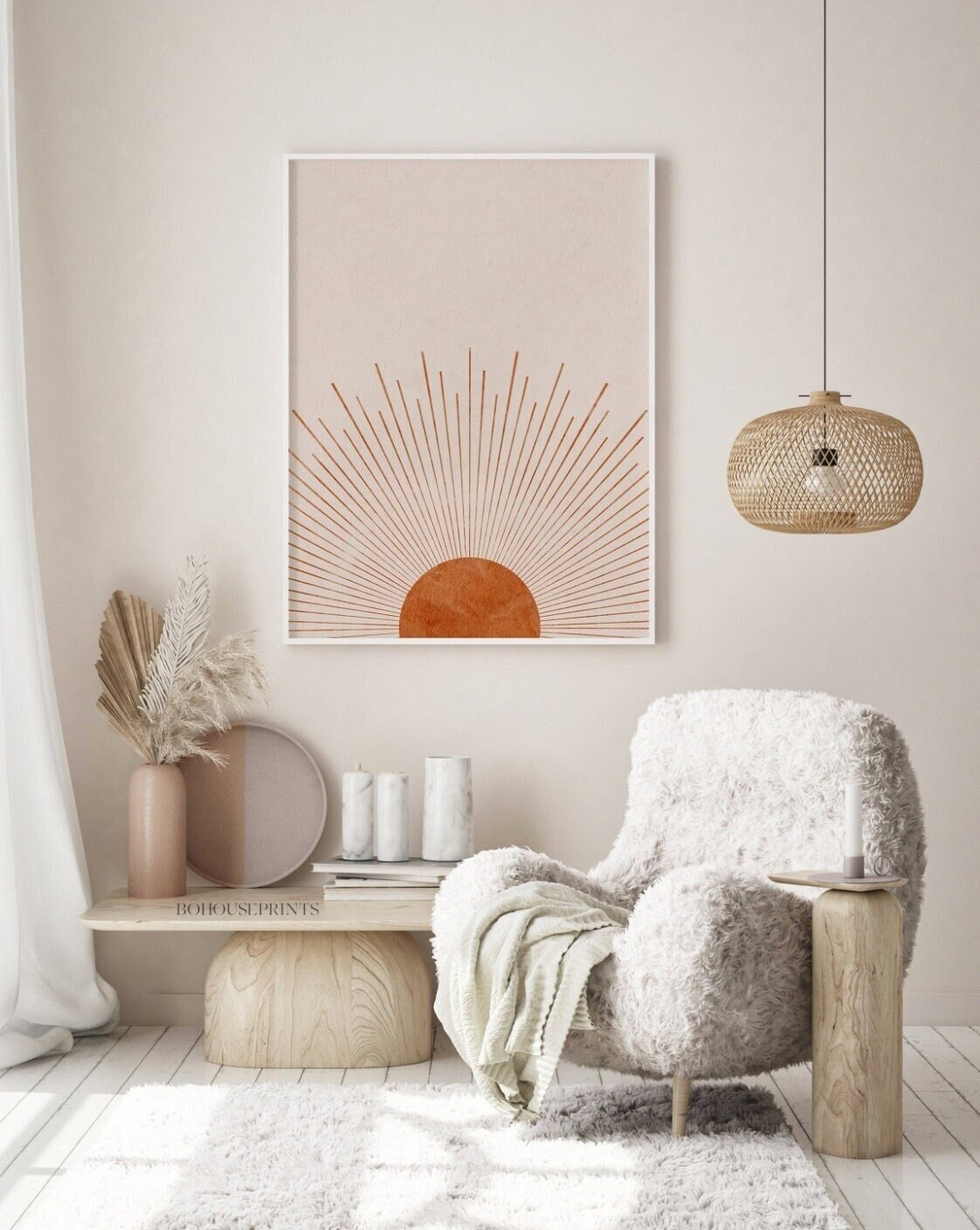 Sunburst Illustration Printable Wall Art Watercolor Sun | Etsy