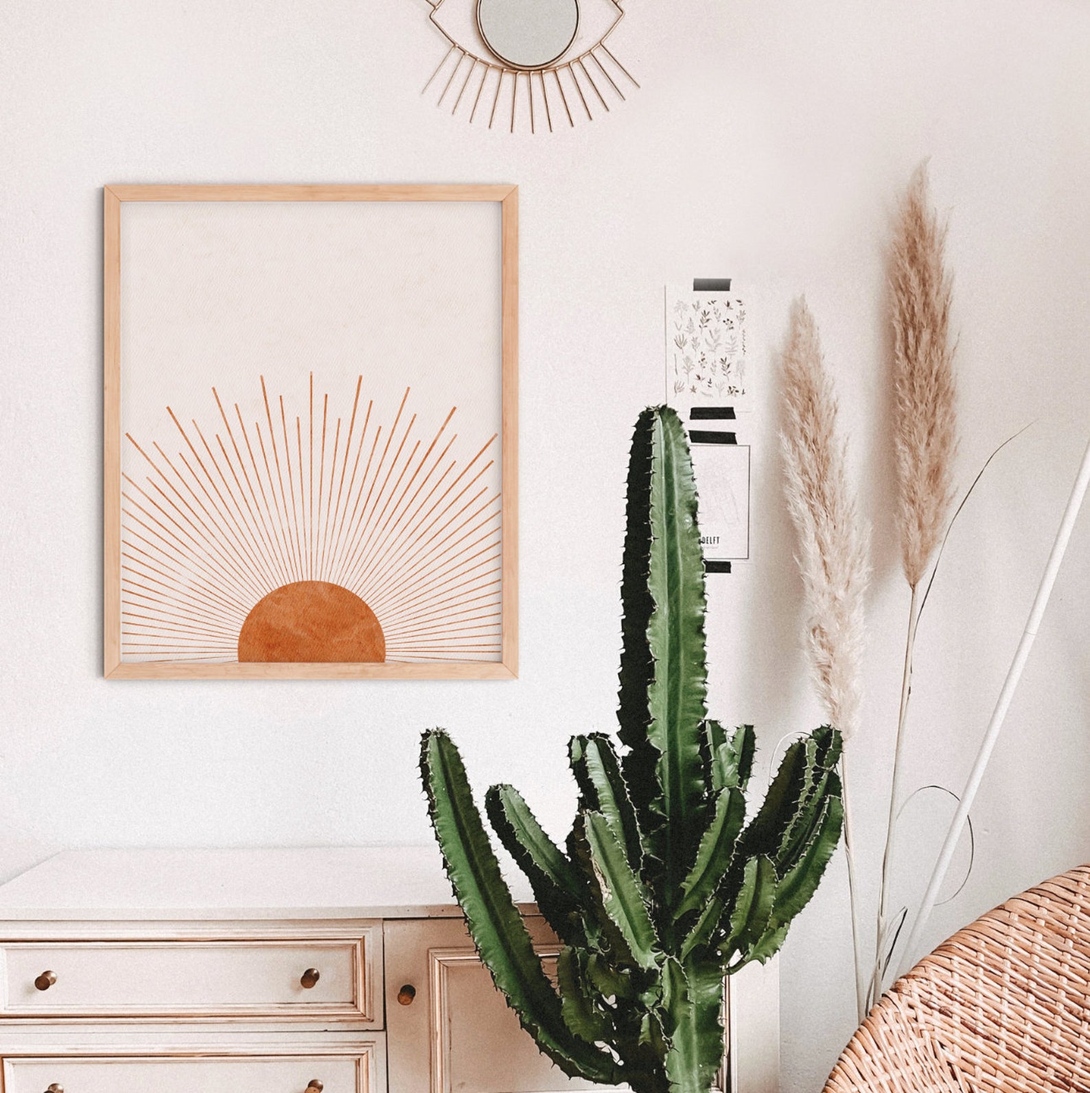 Sunburst Illustration Printable Wall Art Watercolor Sun | Etsy