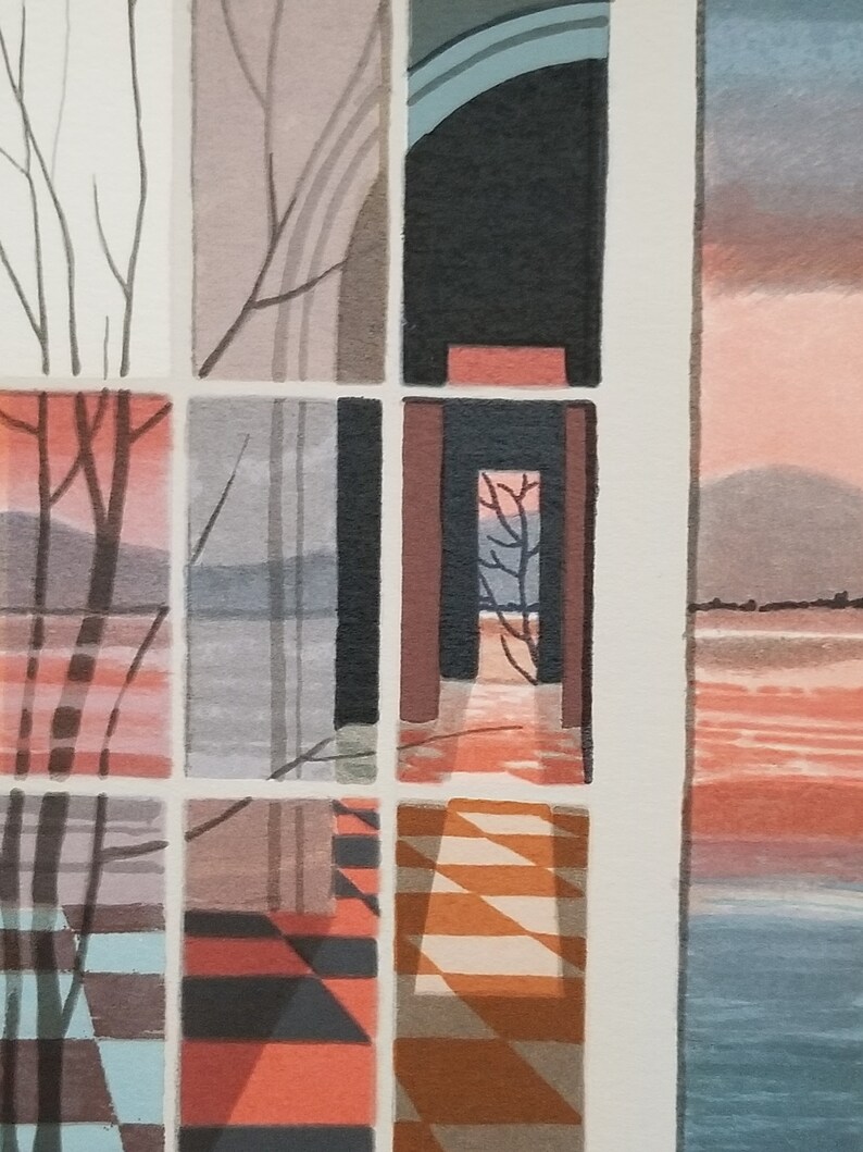 Rolland GOLDEN - Original Lithograph - " Birch Trees Through a ...