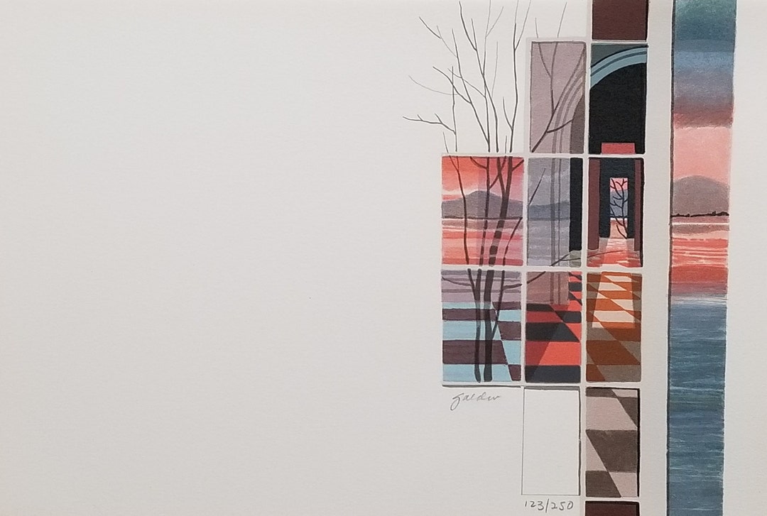 Rolland GOLDEN - Original Lithograph - " Birch Trees Through a ...