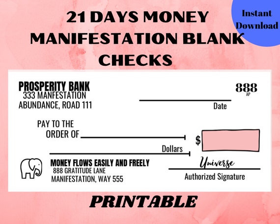 Manifestation Check Printable 21 Days Money Manifestation | Etsy
