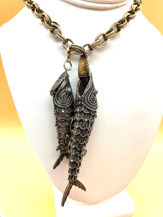 Sterling Silver Reticulated Vintage Fish Pendants - Gem