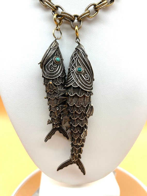 Sterling Silver Reticulated Vintage Fish Pendants - Gem