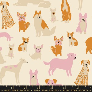 Ruby Star Society Dog Park Dog Medley in Shell Sarah Watts Fabric for ...