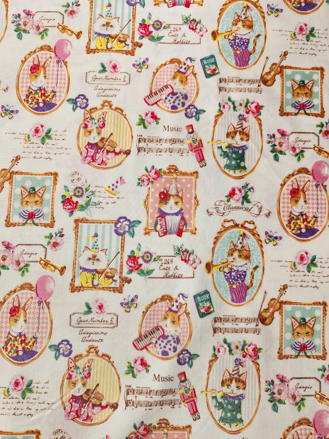 Yuwa Fabric - Music Note on Cream - Sobakasu Kids - Cat Fabric - Bunny Fabric - Music Fabric - Etsy