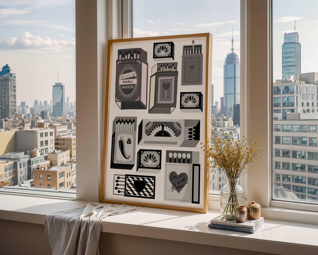 Black & White Trendy Matchbook Poster Vintage Retro Matches Wall Art ...