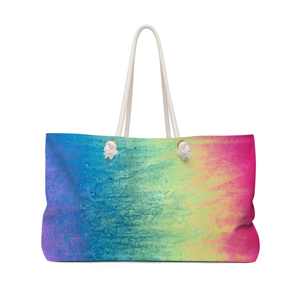 Rainbow Weekender Tote Bag Colorful Beach Bag - Etsy