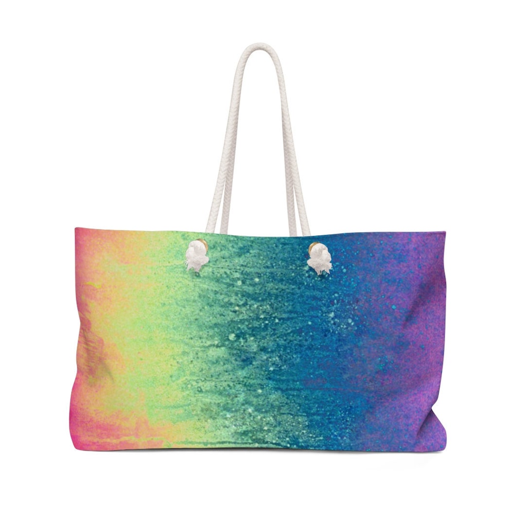 Rainbow Weekender Tote Bag, Colorful Beach Bag - Etsy